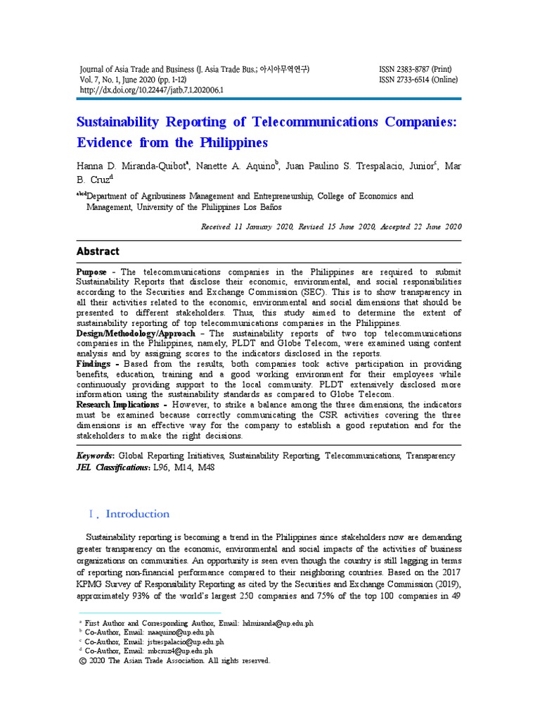 Sustainability Reporting of Telecommunications Companies: Evidence From ...