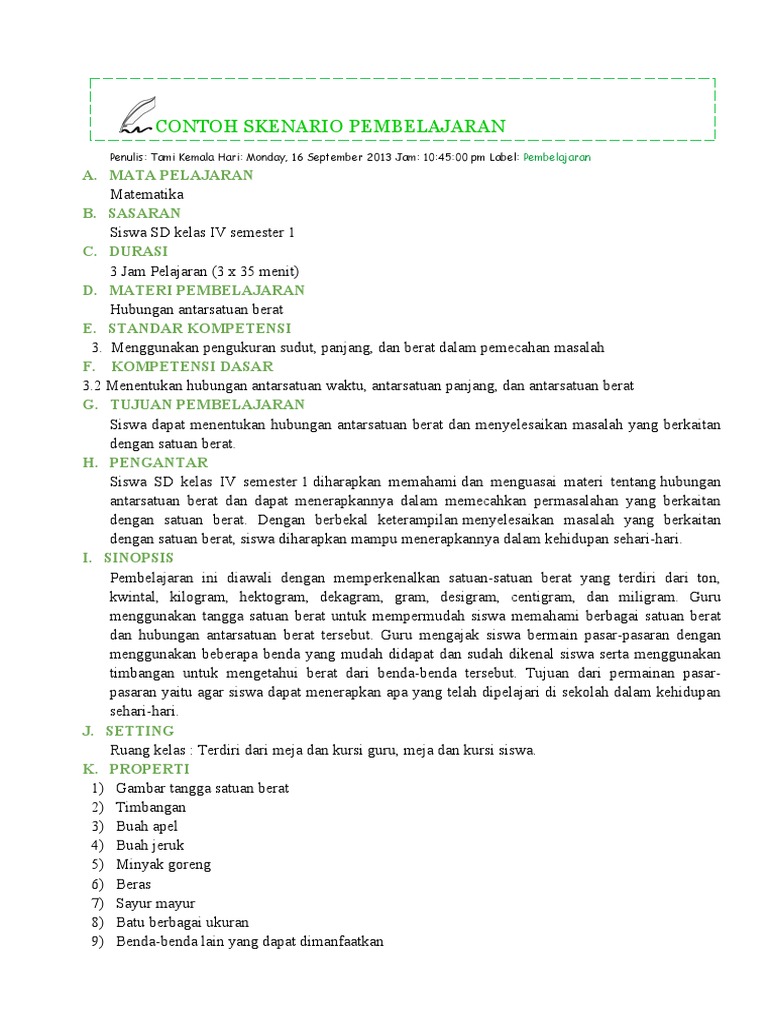 Contoh Skenario Pembelajaran | PDF