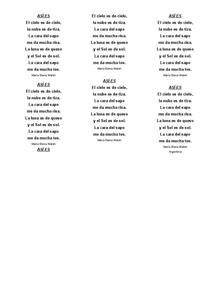 Poema "Así es" de María Elena Walsh | PDF | Artes del Lenguaje y ...