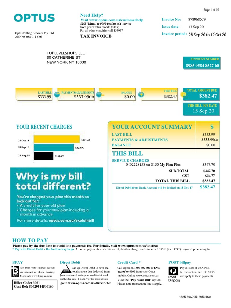 Optus Mobile Bill Summary and Payment Guide | PDF | Debit Card | Payments