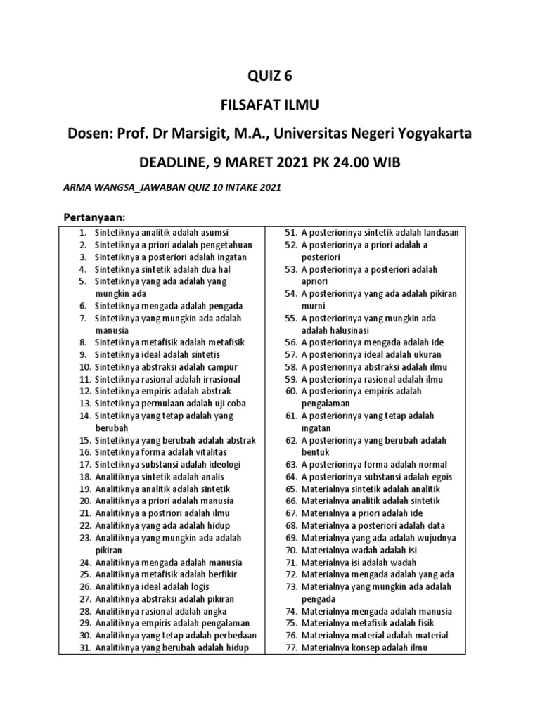 Arma Wangsa - Jawaban Quiz 6 - Intake 2021 | PDF
