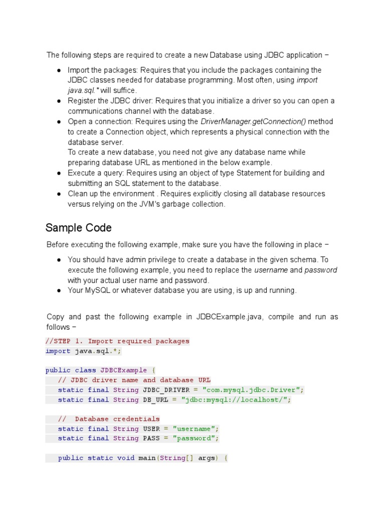 JDBC Sample Programs | PDF | Databases | Java (Programming Language) JDBC Sample Programs | PDF | Databases | Java (Programming Language)