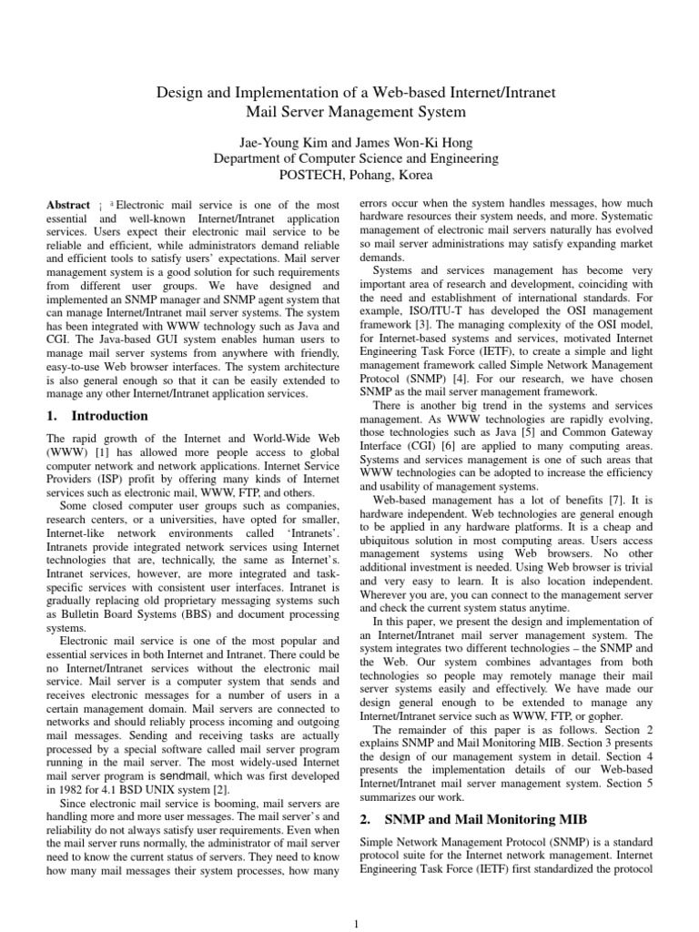 Design and Implementation of A Web-Based Internet/Intranet Mail Server Management System | PDF ...