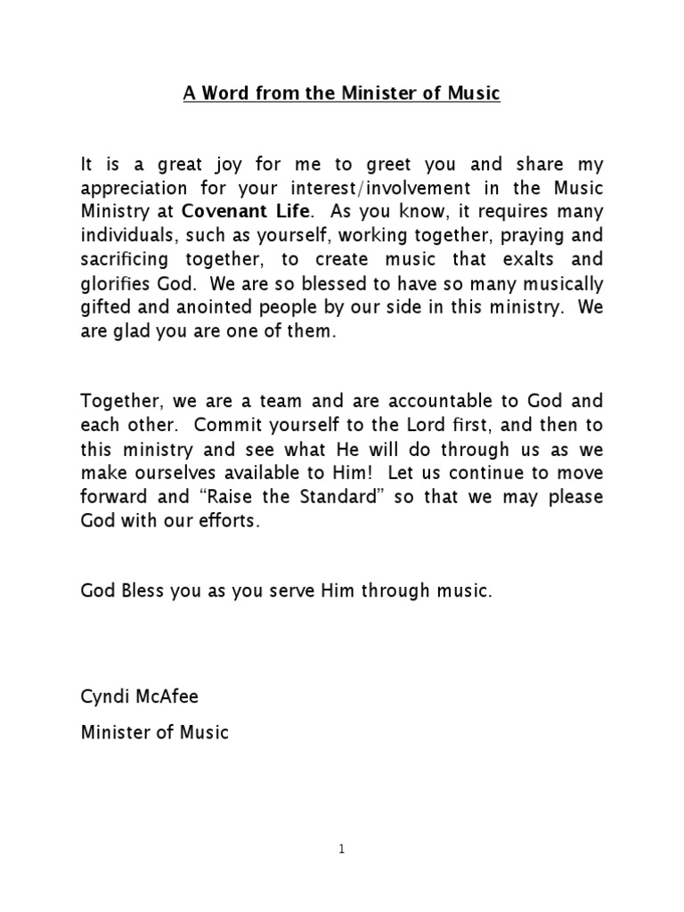 A Call to Worship: Minister of Music Outlines Expectations and ...