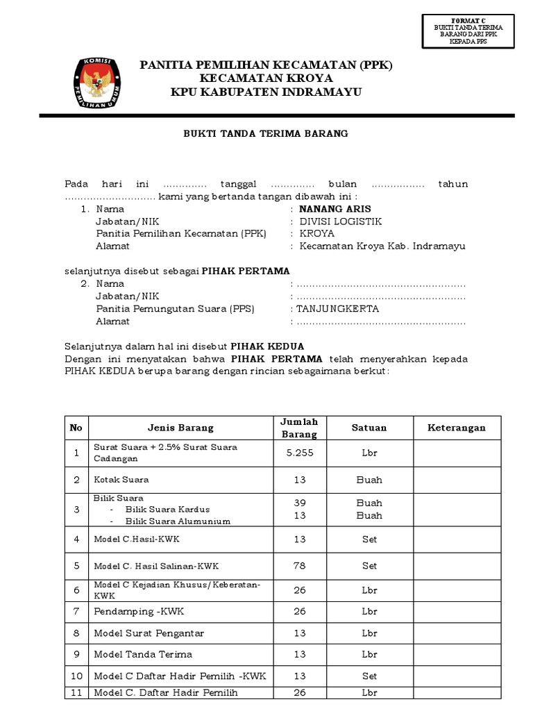 Format D Tanda Terima Barang Dari Pps Kepada Kpps | PDF