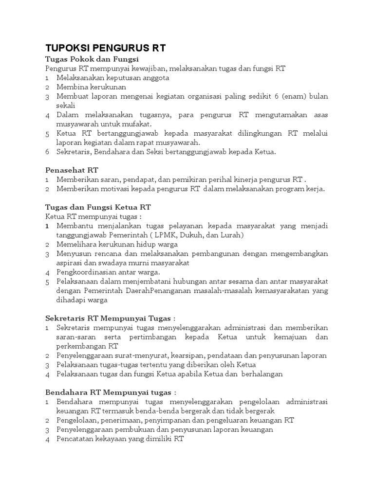 Tugas Pengurus RT dan Seksi Olahraga | PDF