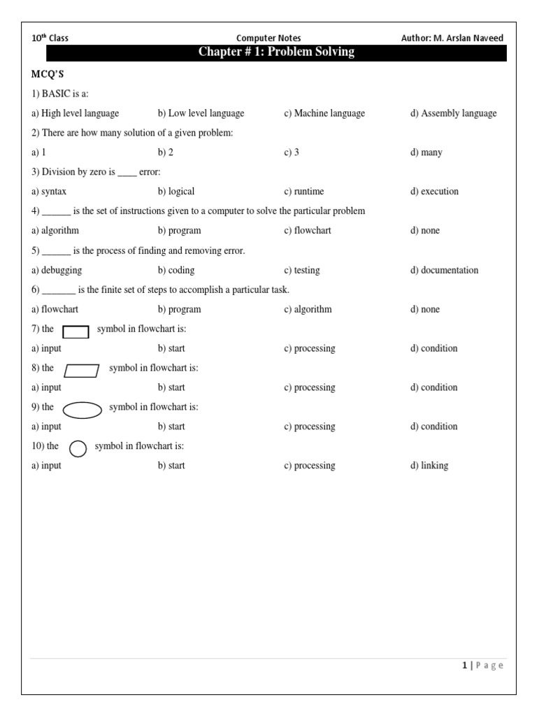 Chapter # 1: Problem Solving: MCQ'S | Download Free PDF | Subroutine | Computer Program