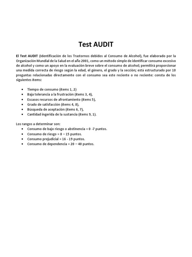 Seya Test de Audit y SRQ | PDF | Alcoholismo | Ansiedad