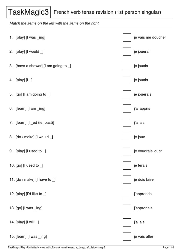 Taskmagic3: French Verb Tense Revision (1St Person Singular) | PDF | Vagina | Gynaecologic Disorders