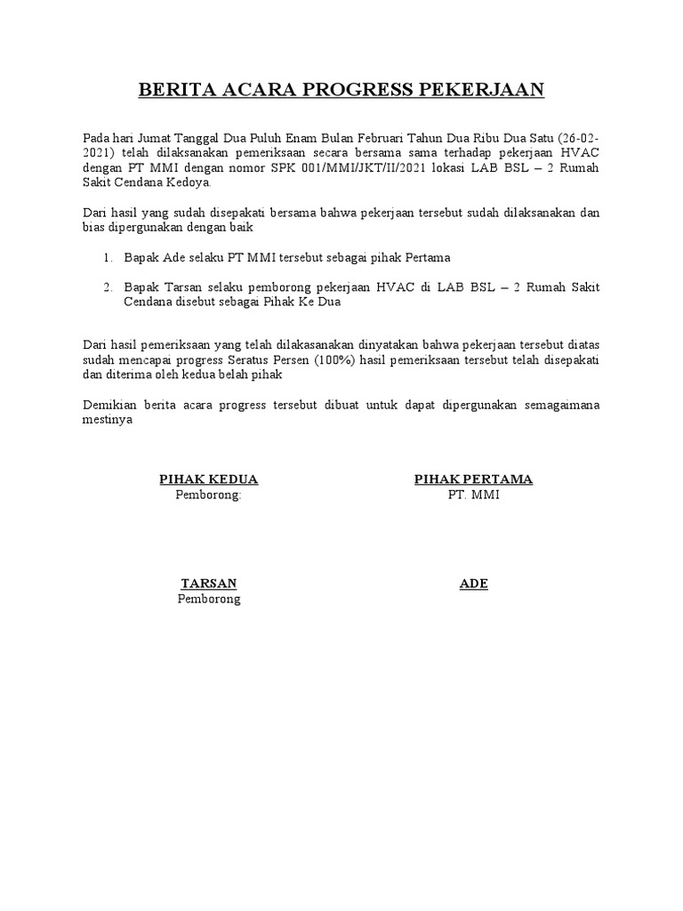 Berita Acara Progres Pekerjaan | PDF