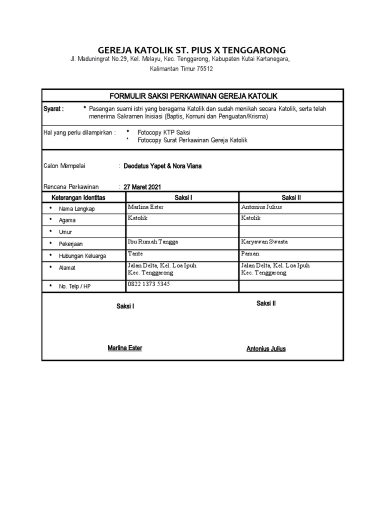 Form Saksi Perkawinan | PDF