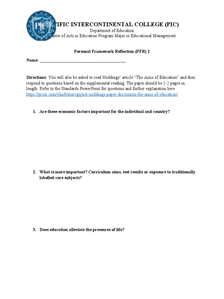 Personal Framework Reflection 2 | PDF