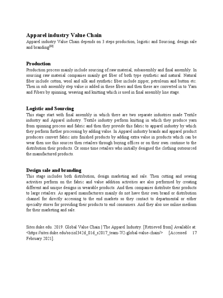 The Three Key Stages of the Apparel Industry Value Chain: Production ...