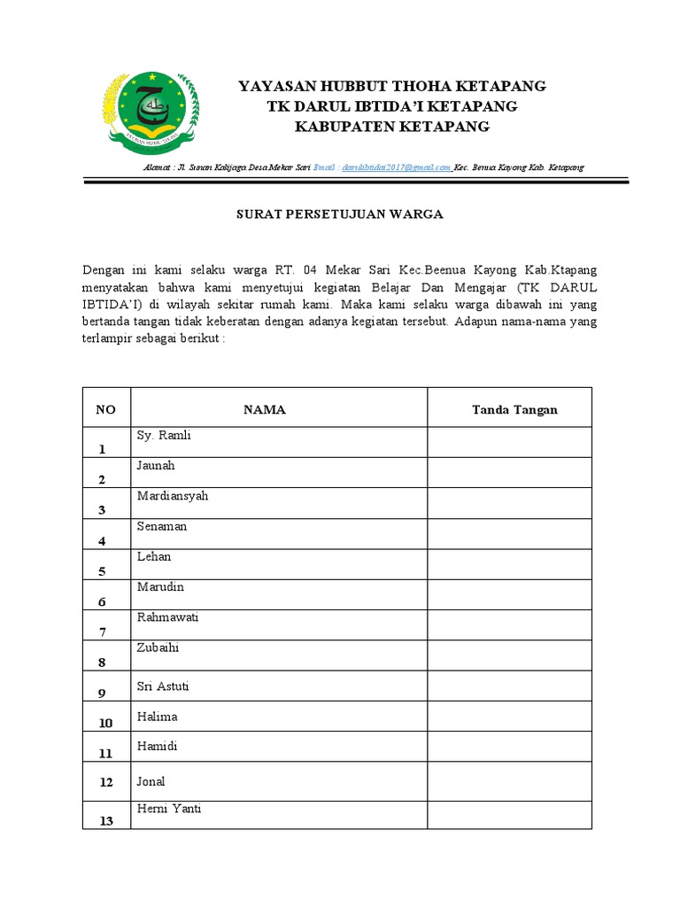 Surat Persetujuan Warga | PDF Surat Persetujuan Warga | PDF