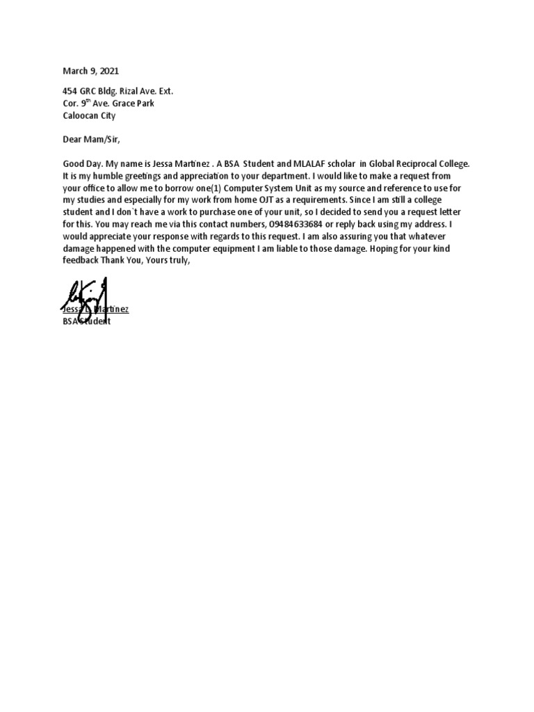 Request Letter Fo Computer System | PDF