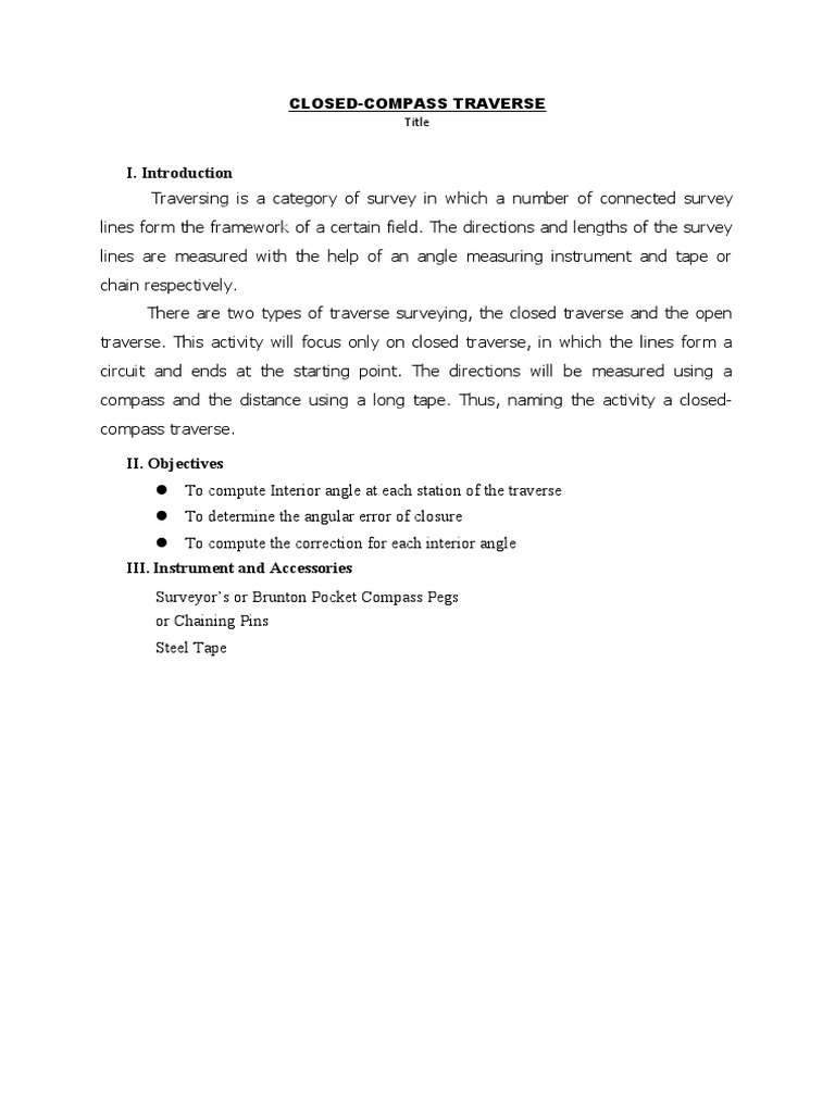 Closed-Compass Traverse | PDF | Compass | Surveying