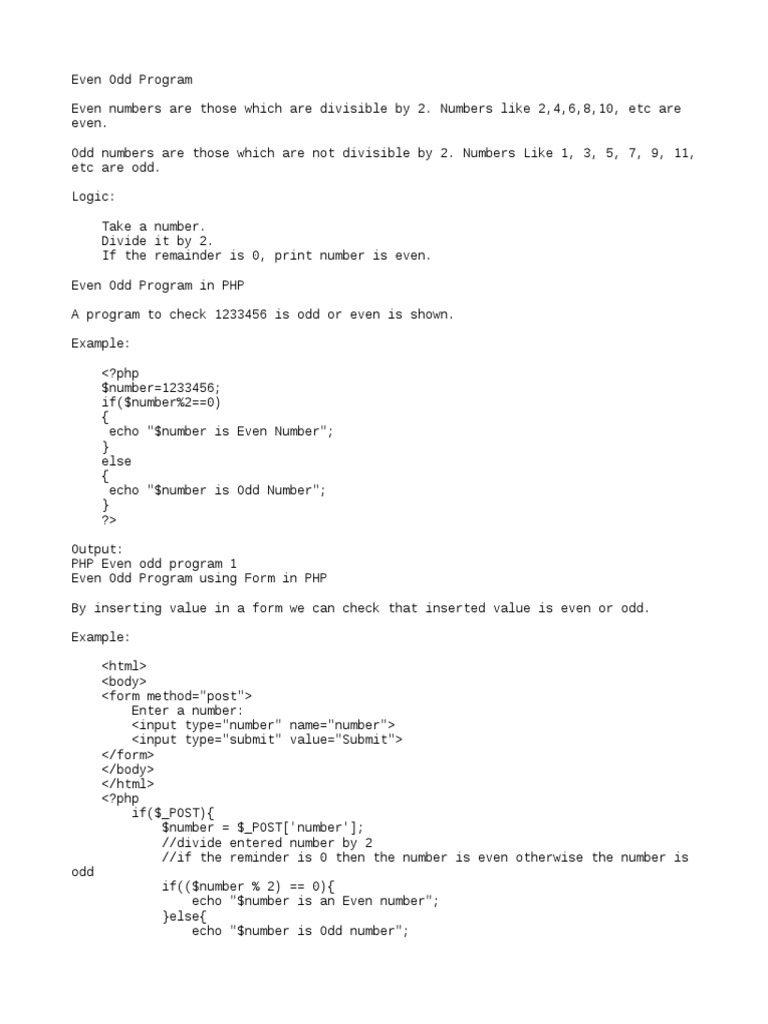 Checking if a Number is Even or Odd and Examples of PHP Code to ...