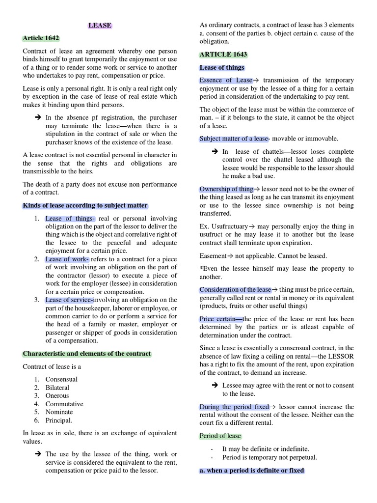 Lease Notes Part 1 | PDF | Assignment (Law) | Lease