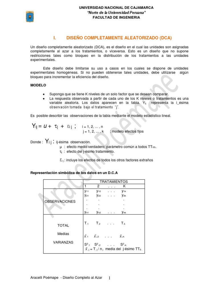 Diseño Completo Al Azar | PDF | Análisis de variación | Diseño de ...