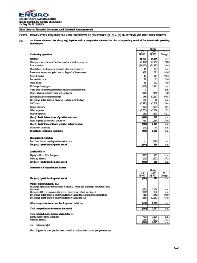 First Quarter Financial Statement and Dividend Announcement | PDF ...