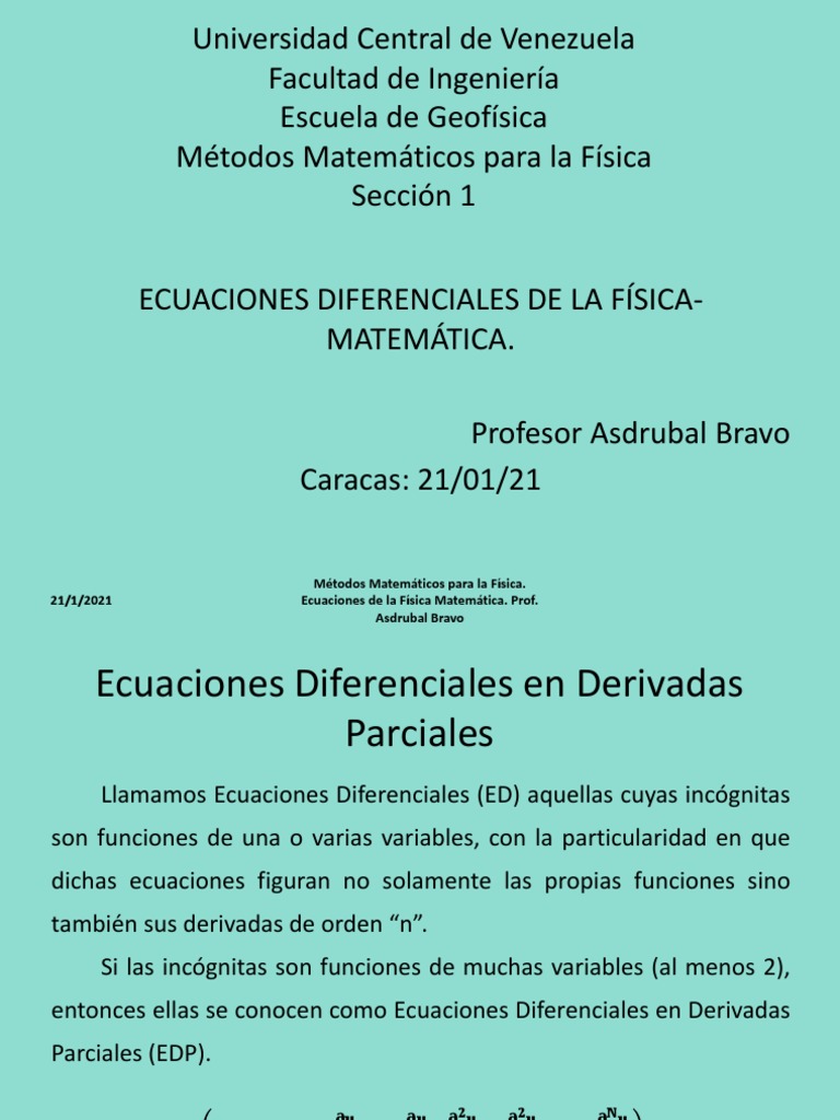 Ecuaciones Diferenciales en Derivadas Parciales | PDF | Ecuación diferencial parcial ...
