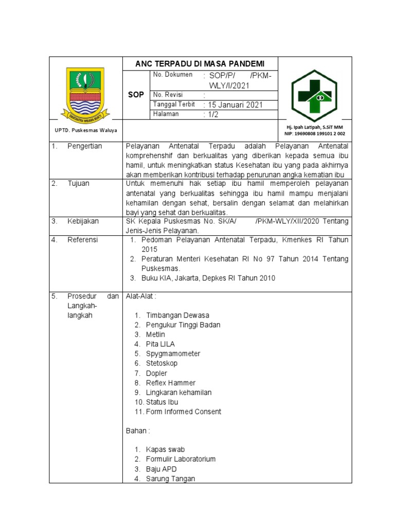 SOP ANC Terpadu Masa Pandemi | PDF | Kesehatan Holistik