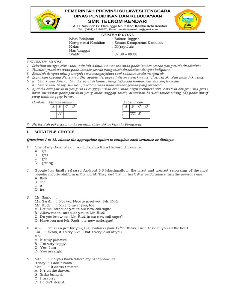Lembar Soal: I. Multiple Choice | PDF | Sports | Clothing
