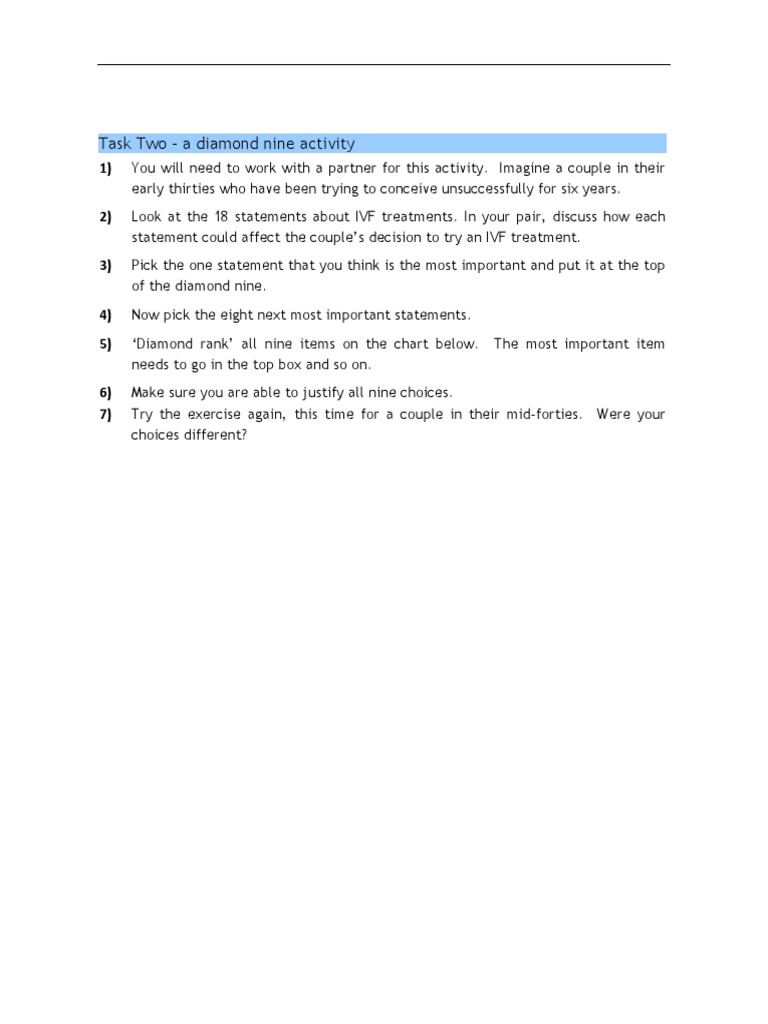 Task Two - A Diamond Nine Activity | Download Free PDF | In Vitro ...