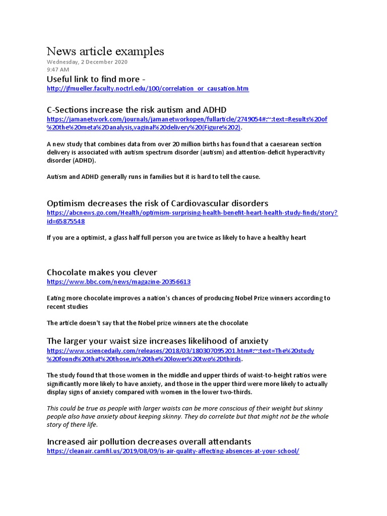 News Article Examples | PDF | Caesarean Section | Attention Deficit ...