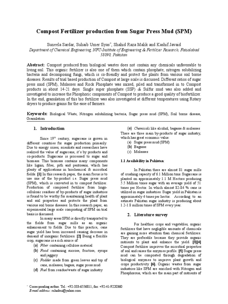 22 Content Compost Fertilizer Production From Sugar Press Mud | PDF ...
