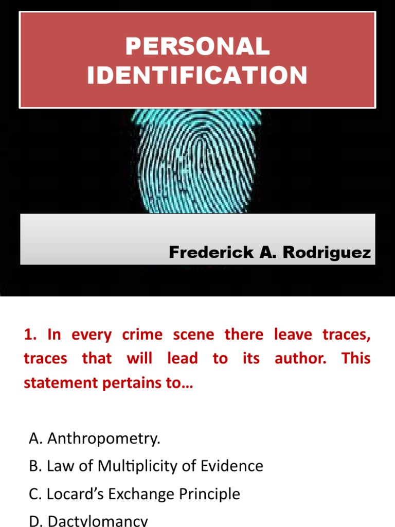 Personal Identification | PDF | Fingerprint | Forensic Science