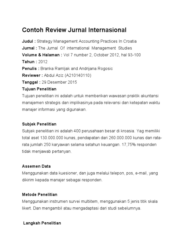 Contoh Review Jurnal Internasional | PDF | Karier & Perkembangan ...