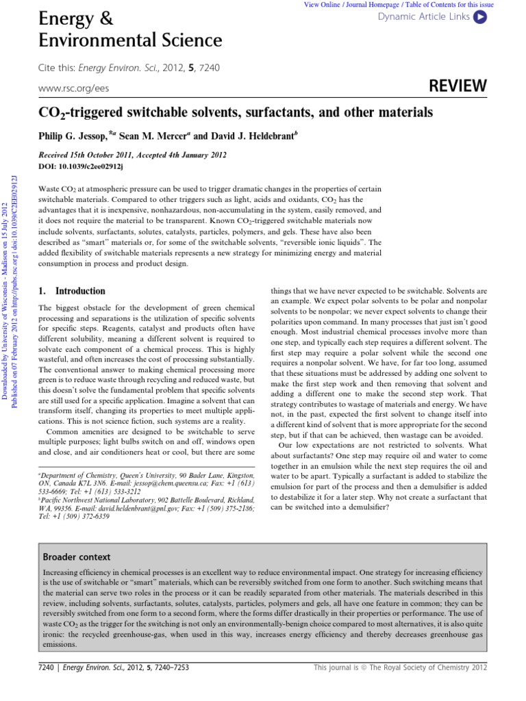 CO2-triggered Switchable Solvents, Surfactants, and Other Materials ...
