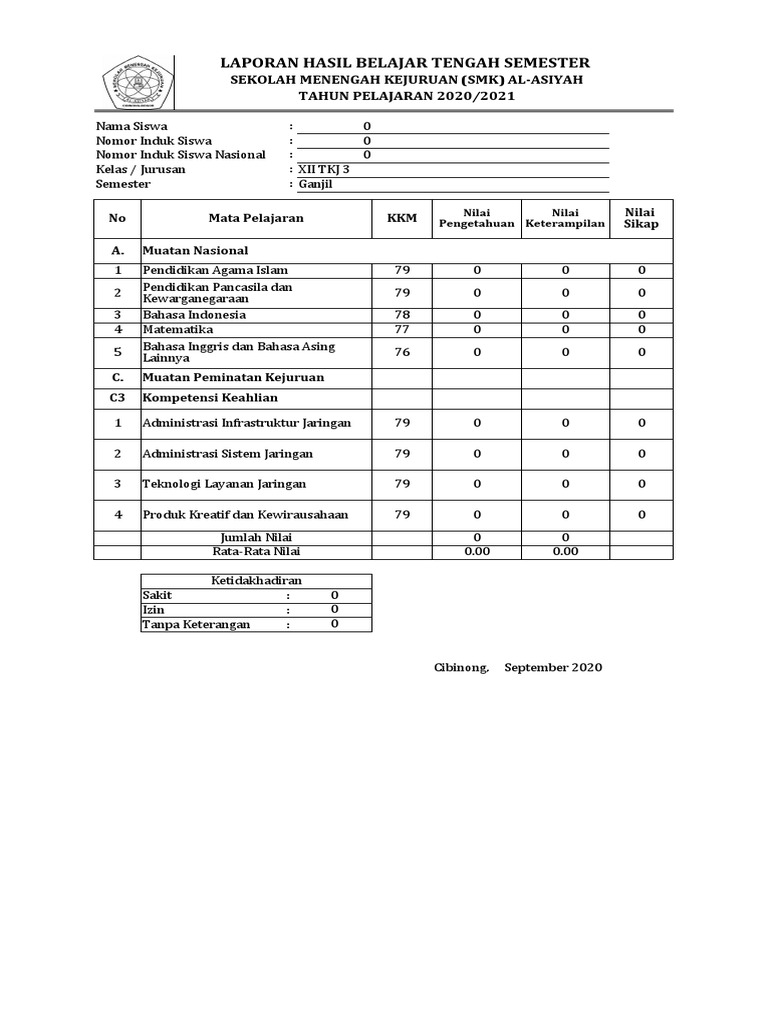 Rapot Uts Ganjil Xii TKJ 3 Fahri | PDF