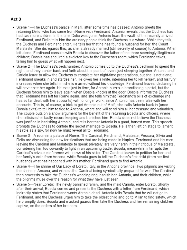 Act 3 Summary of The Duchess of Malfi | PDF | Mystery, Thriller & Crime ...