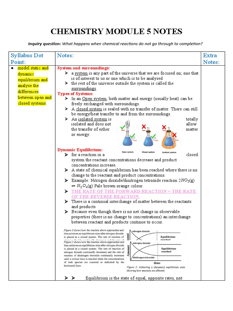 Chemistry Module 5 Notes | PDF | Chemical Equilibrium | Chemical Reactions