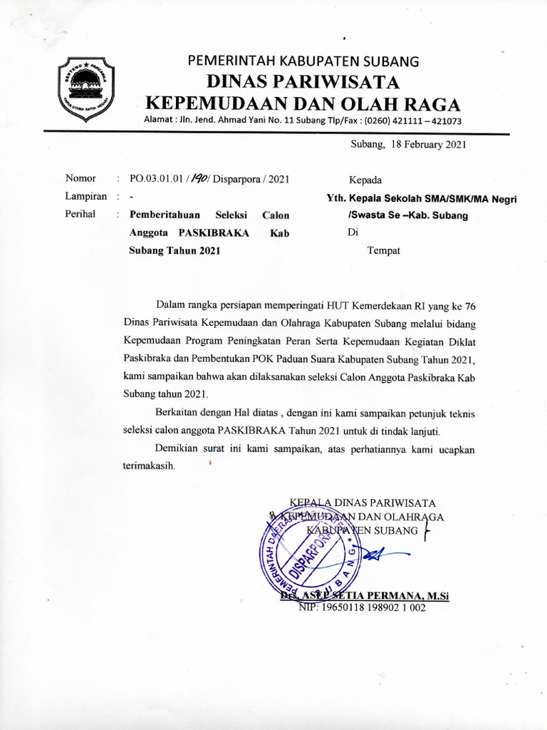 Surat Undangan Paskibraka 2021 | PDF Surat Undangan Paskibraka 2021 | PDF