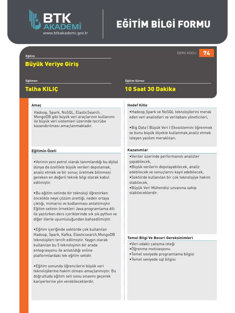 Buyuk Veriye Giris Egitim Bilgi Formu | PDF Buyuk Veriye Giris Egitim Bilgi Formu | PDF