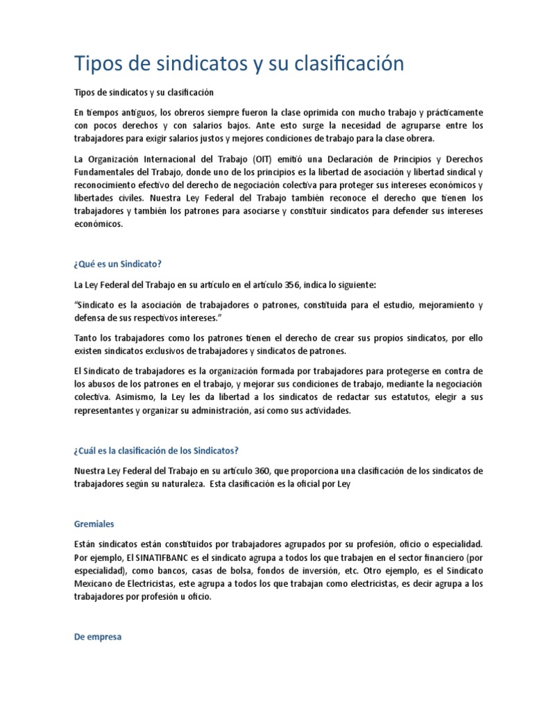 Tipos de sindicatos y su clasificación | PDF | Sindicato | Política