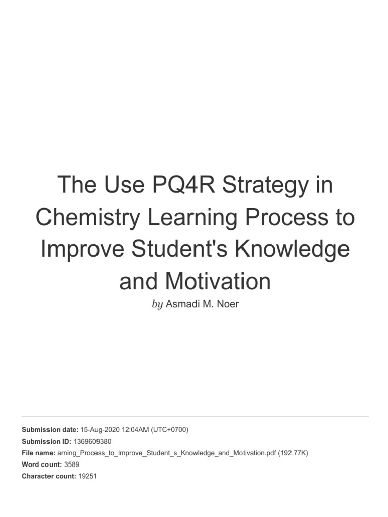The Use PQ4R Strategy in Chemistry Learning Process To Improve Students | PDF