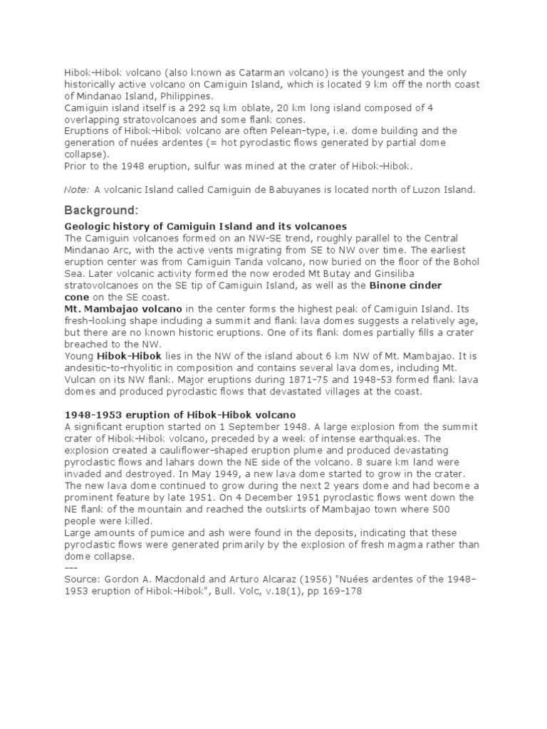 Background:: Geologic History of Camiguin Island and Its Volcanoes ...