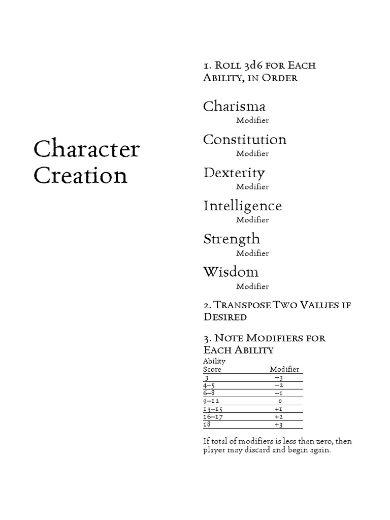Lotfp Character Creation Pamphlet | PDF
