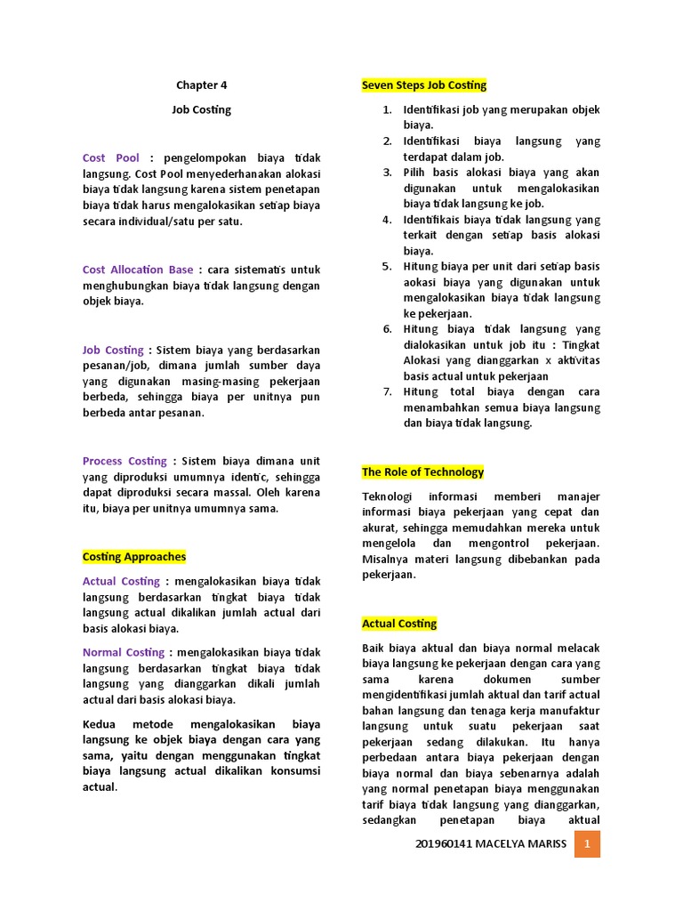 Rangkuman Akmen I Chapter 4 Job Costing Part 1 | PDF