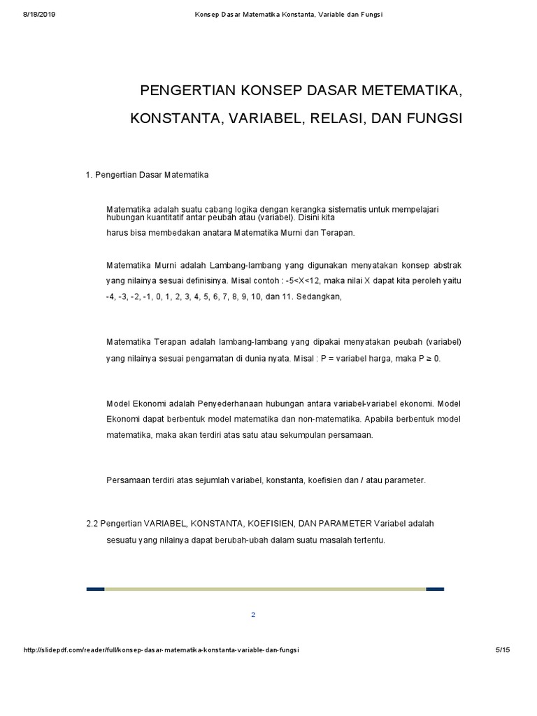 Konsep Konstanta dan Variabel Matematika | PDF