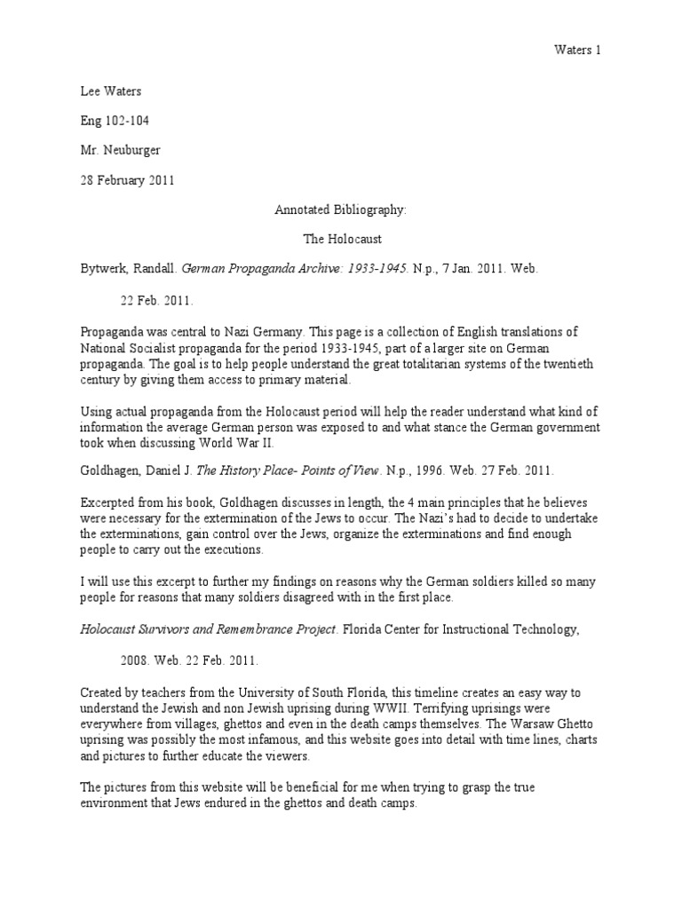 Annotated Bibliography on the Holocaust | PDF | Nazi Germany | The ...