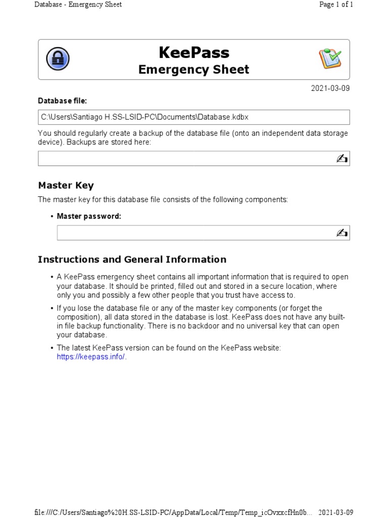 Keepass: Emergency Sheet | PDF