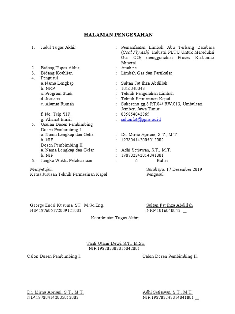 Lampiran A2 Format Lembar Pengesahan Proposal TA | PDF