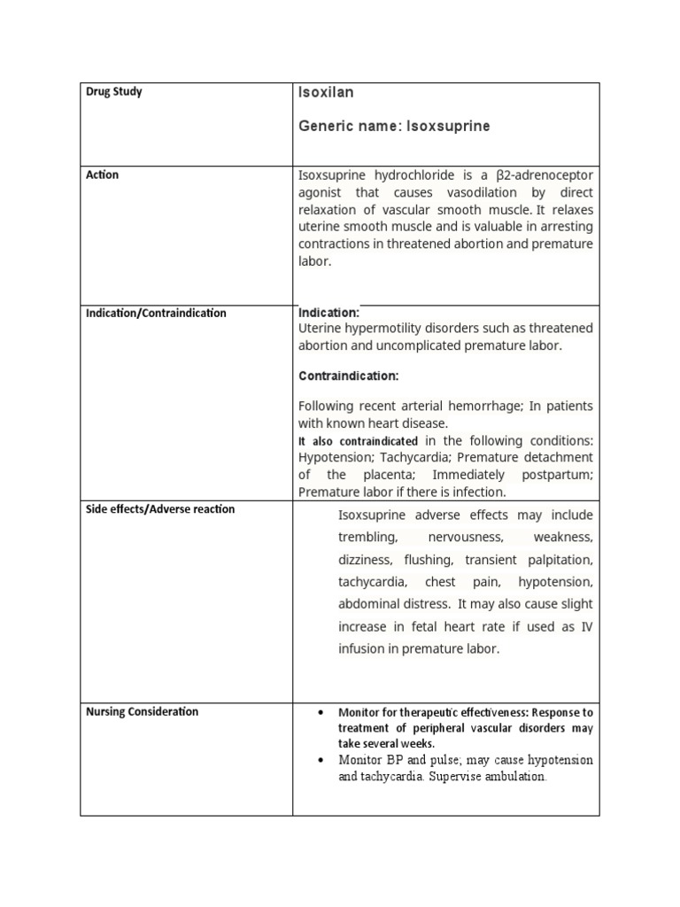 Isoxilan Generic Name: Isoxsuprine: Drug Study | PDF | Childbirth ...