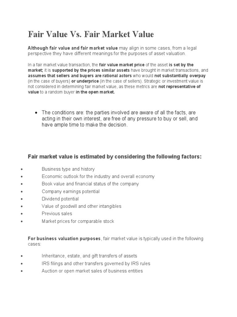 Fair Value VS Fair Market Value | PDF | Fair Value | Market Value