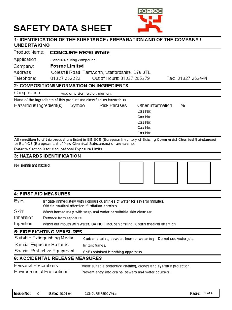 Concure RB90 Clear MSDS | PDF | Occupational Safety And Health ...